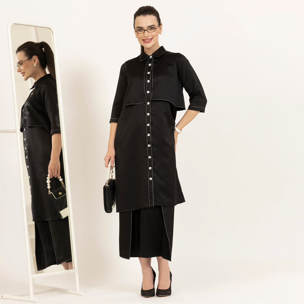 Buy Black Texture Satin Flap Dresses for Women Online