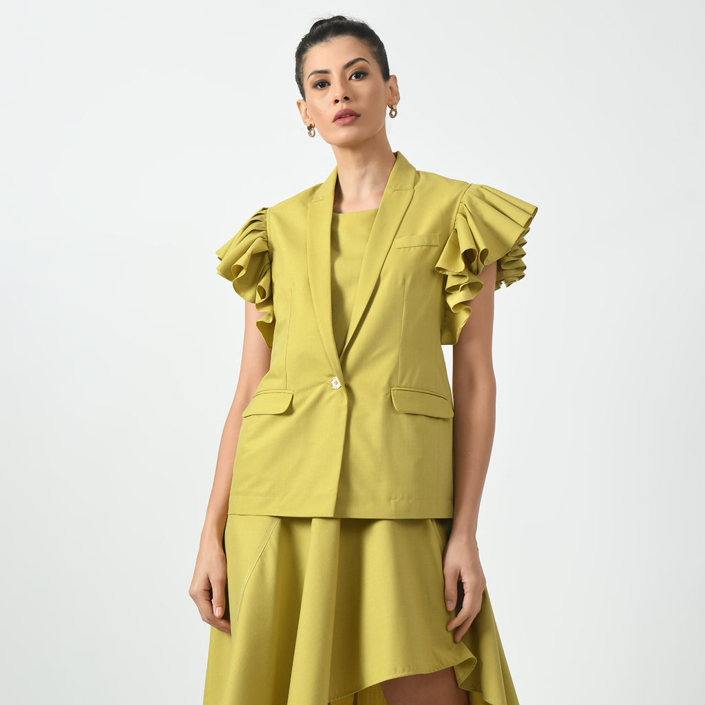 Mustard Jacket with Frill Sleeves for Women