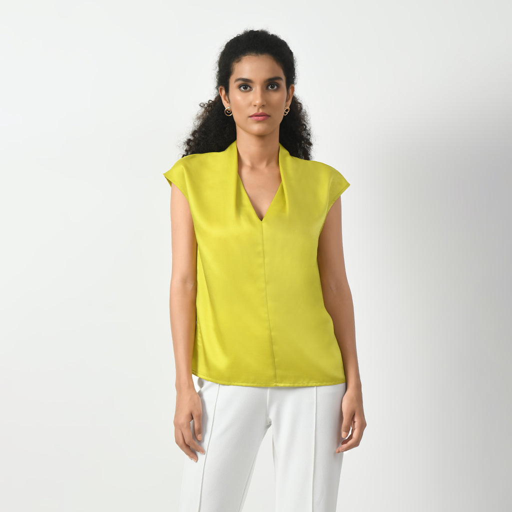 Olive Satin V-Neck Top – Sleek & Elegant Statement Piece