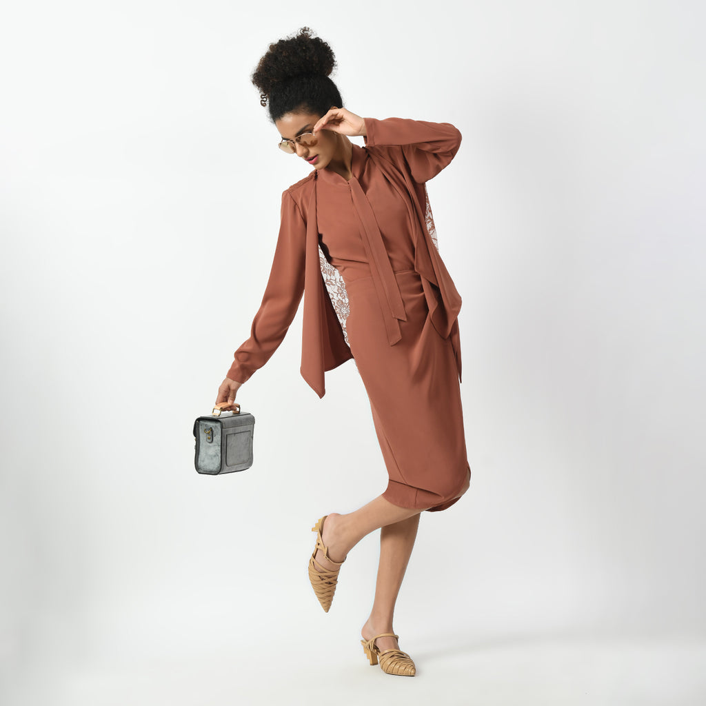 Peach Asymmetrical Short Lace Jacket for Women