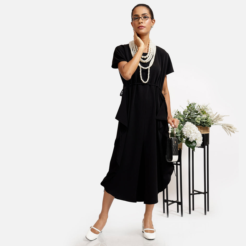 Buy Black Crepe Front Draw String Dresses for Women Office Wear