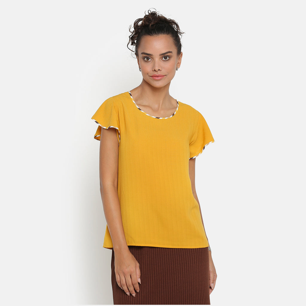 Buy Yellow Top with Side Frill and Contrast Piping