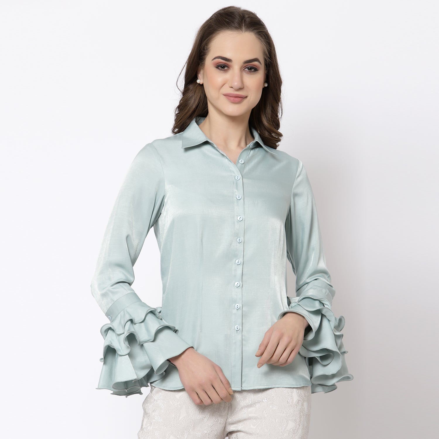 Blue Shirt With Frill Cuff