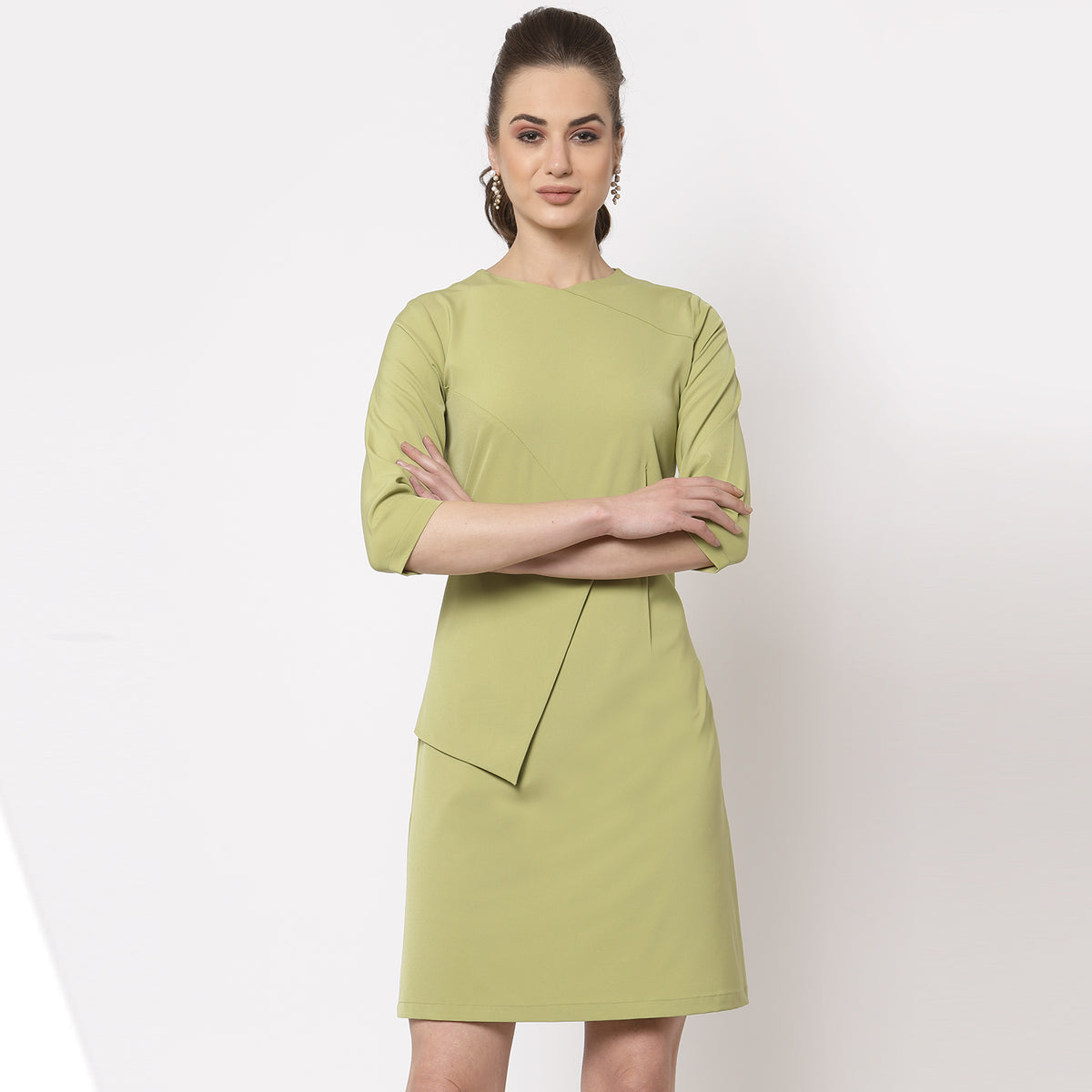 Olive dart dress with flap