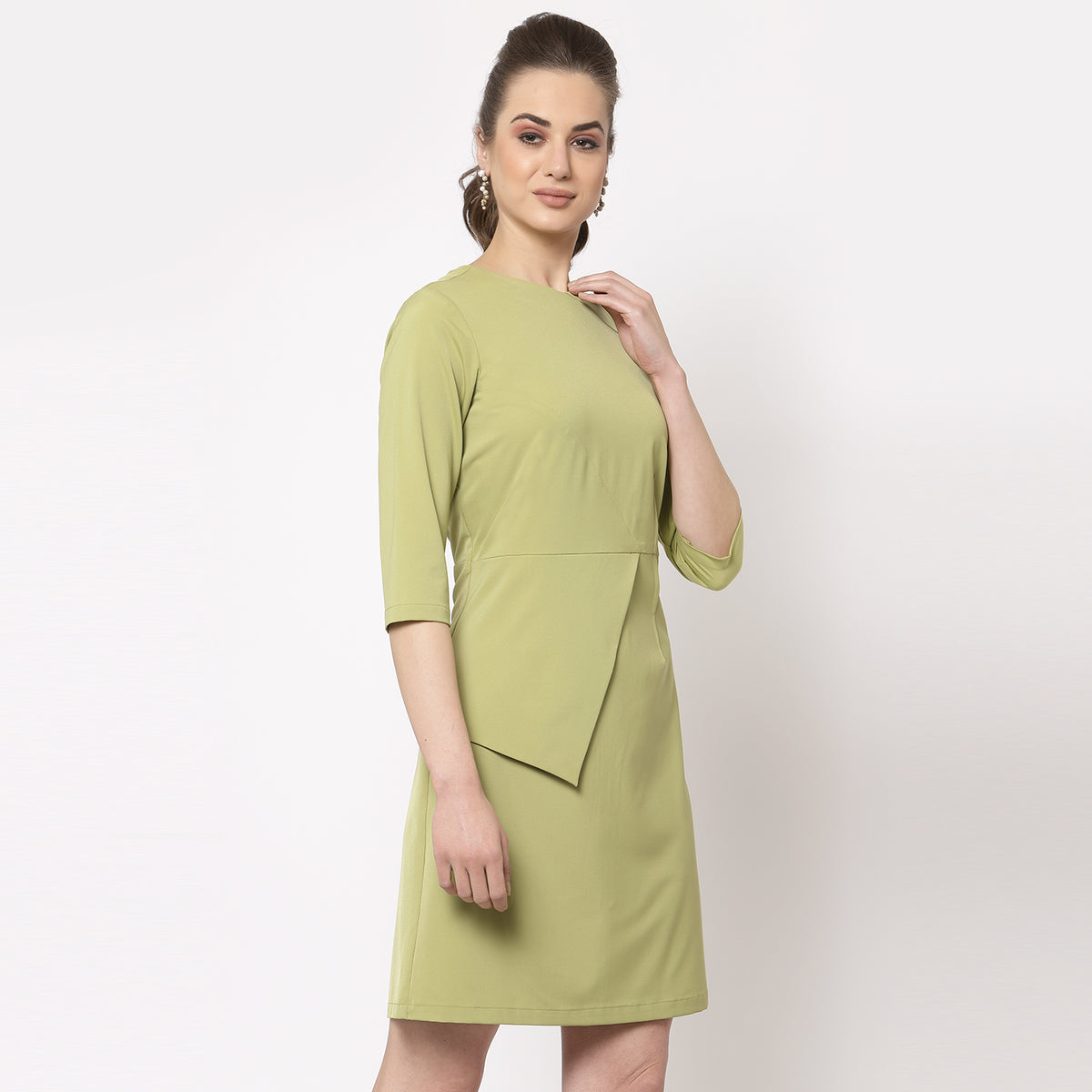 Olive dart dress with flap