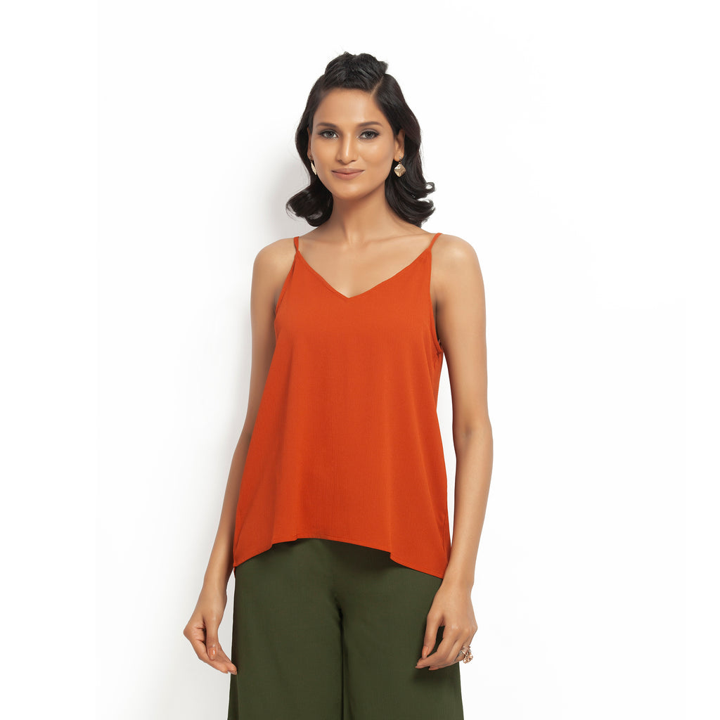 Buy Orange Crepe Spaghetti Top for Ladies Online