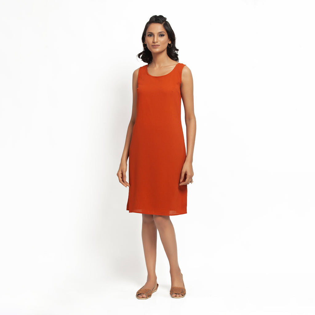 Buy Orange Crepe Women Dresses Without Sleeves Online